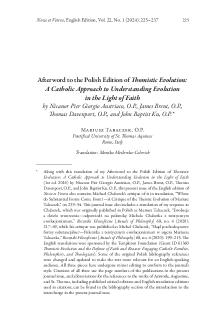 (PDF) Afterword to the Polish Edition of Thomistic Evolution: A ...
