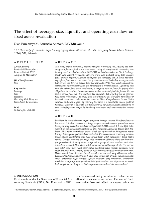 (PDF) The Effect of Leverage, Size, Liquidity, Operating Cash Flow on ...
