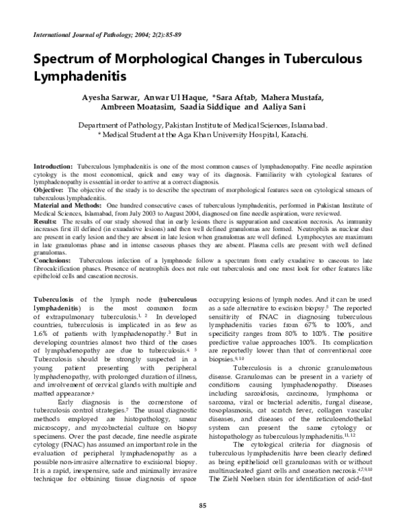 (PDF) Spectrum of Morphological Changes In Tuberculous Lymphadenitis