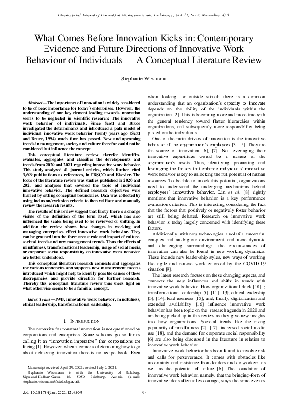 (PDF) What Comes Before Innovation Kicks in: Contemporary Evidence and ...