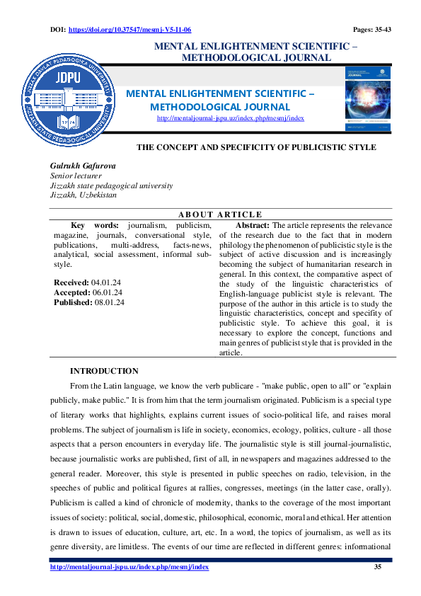 (PDF) THE CONCEPT AND SPECIFICITY OF PUBLICISTIC STYLE