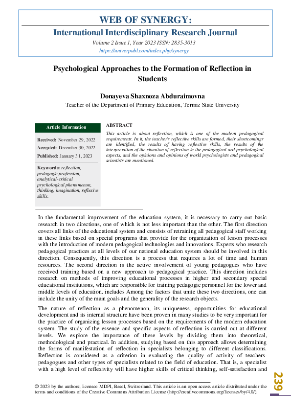 (PDF) Psychological Approaches to the Formation of Reflection in Students