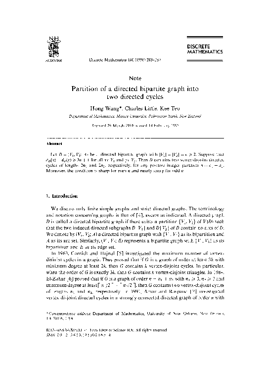 (PDF) Partition of a directed bipartite graph into two directed cycles