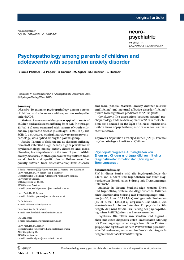 (PDF) Psychopathology among parents of children and adolescents with ...