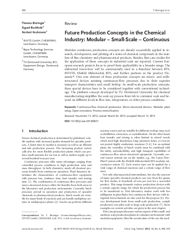 (PDF) Future Production Concepts in the Chemical Industry: Modular ...
