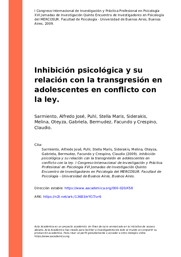 (PDF) Inhibición Psicológica y Su Relación Con La Transgresión en ...
