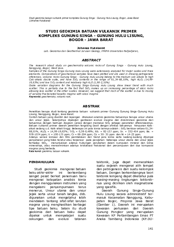 (PDF) Studi Geokimia Batuan Vulkanik Primer Kompleks Gunung Singa ...