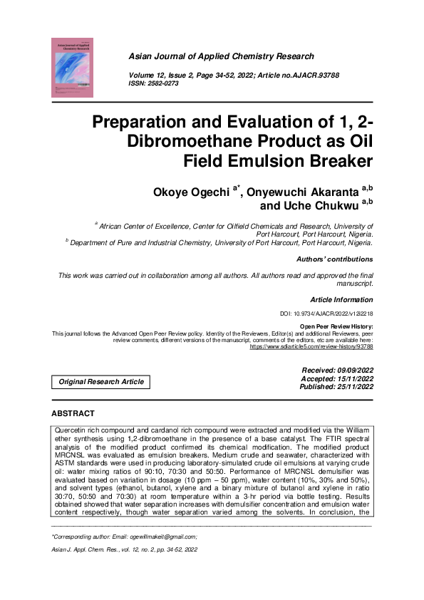 (PDF) Preparation and Evaluation of 1, 2-Dibromoethane Product as Oil ...