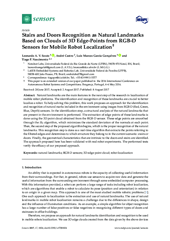(PDF) Stairs and Doors Recognition as Natural Landmarks Based on Clouds of 3D Edge-Points from ...