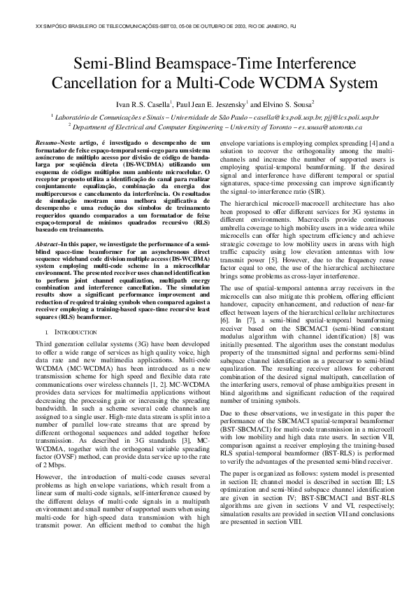 (PDF) Semi-Blind Beamspace-Time Interference Cancellation for a Multi- Code WCDMA System