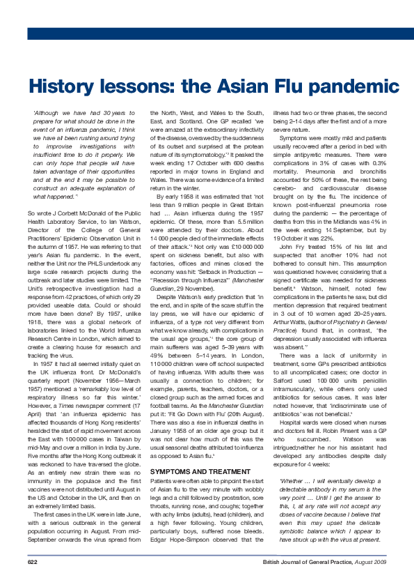 (PDF) History Lessons: The Asian Flu Pandemic