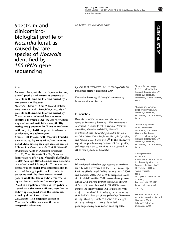 (PDF) Spectrum and clinicomicrobiological profile of Nocardia keratitis ...