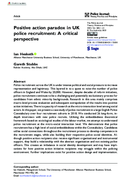 (PDF) Positive action paradox in UK police recruitment: A critical ...