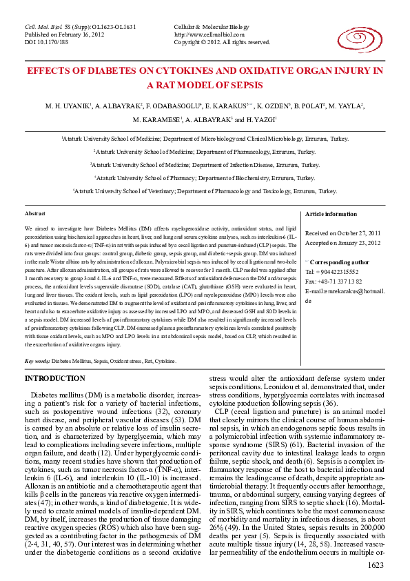 (PDF) Effects of diabetes on cytokines and oxidative organ injury in a ...