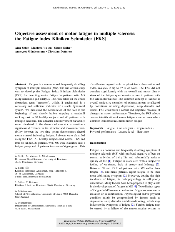 (PDF) Objective assessment of motor fatigue in multiple sclerosis: the ...