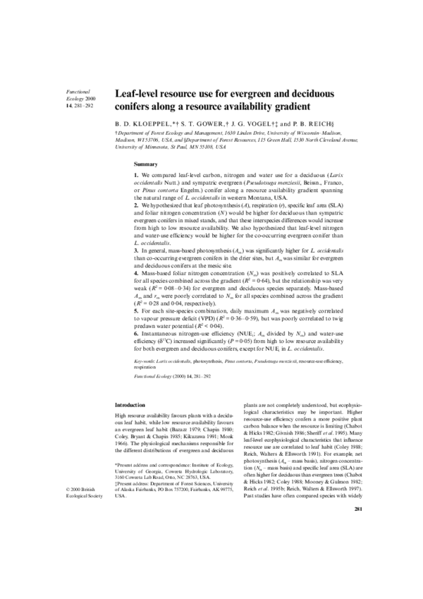 (PDF) Leaf Resource Use in Conifers Across Gradients