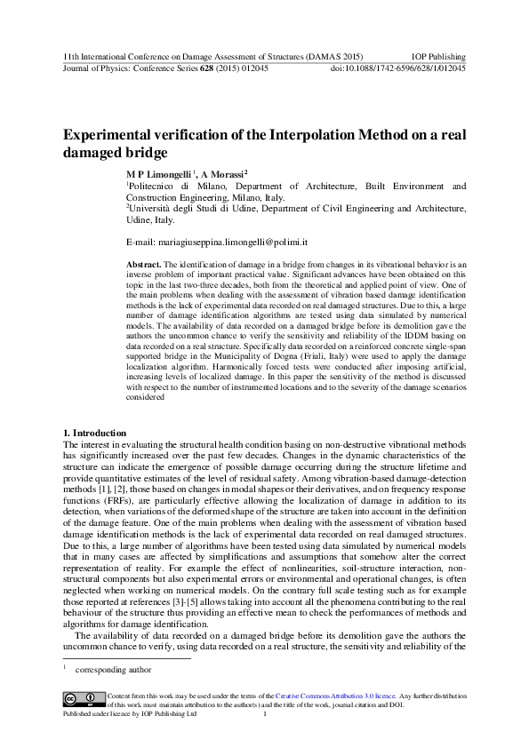 (PDF) Experimental verification of the Interpolation Method on a real damaged bridge