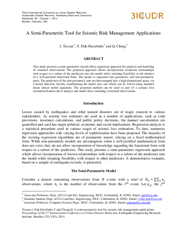 (PDF) A Semi-Parametric Tool for Seismic Risk Management Applications