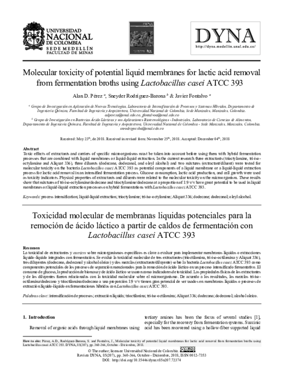 (PDF) Molecular toxicity of potential liquid membranes for lactic acid ...