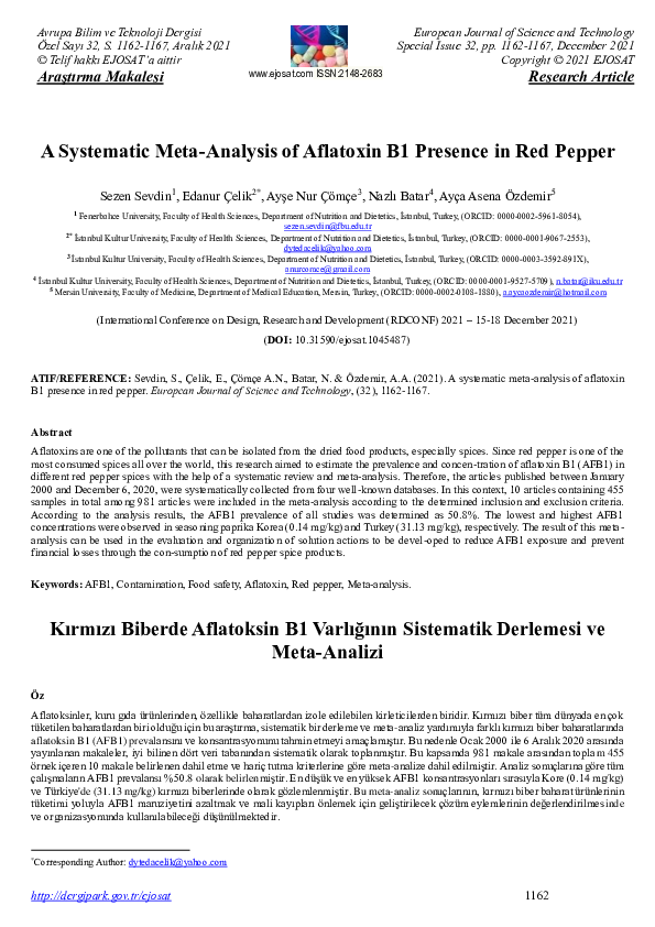 (PDF) A Systematic Meta-Analysis of Aflatoxin B1 Presence in Red Pepper