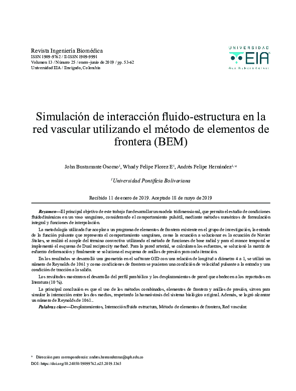 (PDF) Simulación de interacción fluido-estructura en la red vascular ...