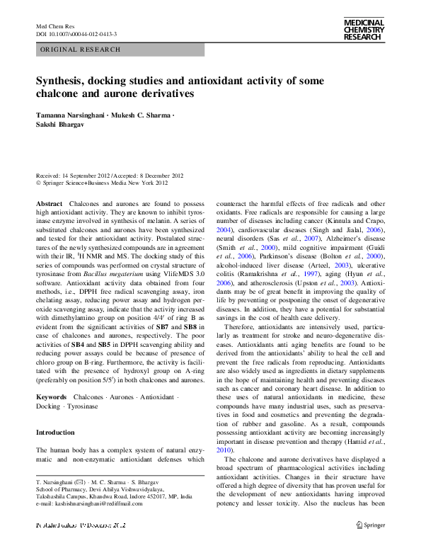 (PDF) Synthesis, docking studies and antioxidant activity of some ...