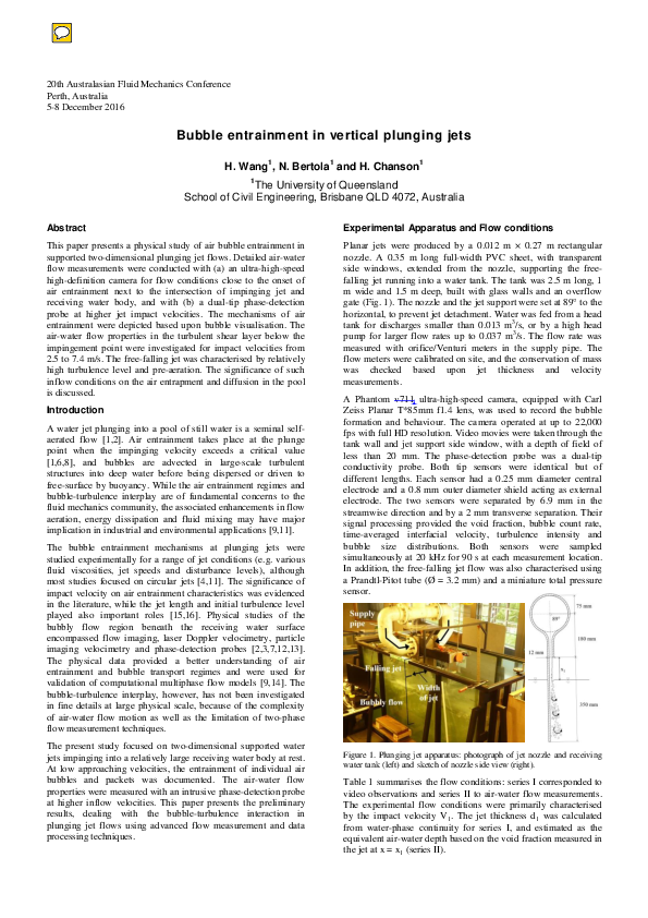 (PDF) Bubble entrainment in vertical plunging jets