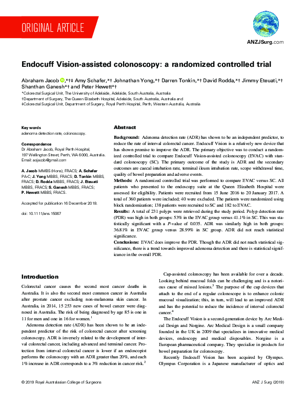 (PDF) Endocuff Vision‐assisted colonoscopy: a randomized controlled trial