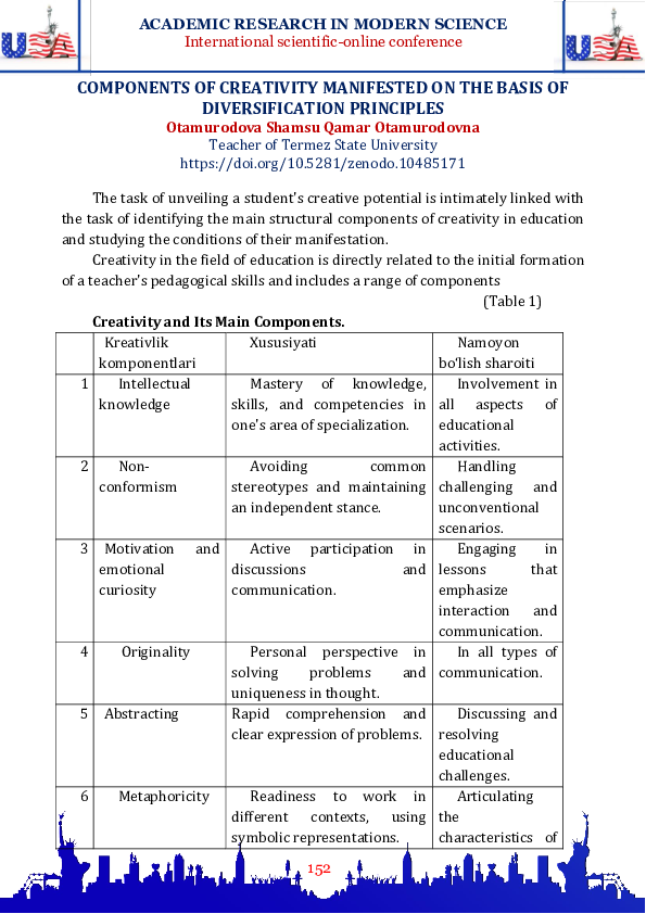 (PDF) COMPONENTS OF CREATIVITY MANIFESTED ON THE BASIS OF ...
