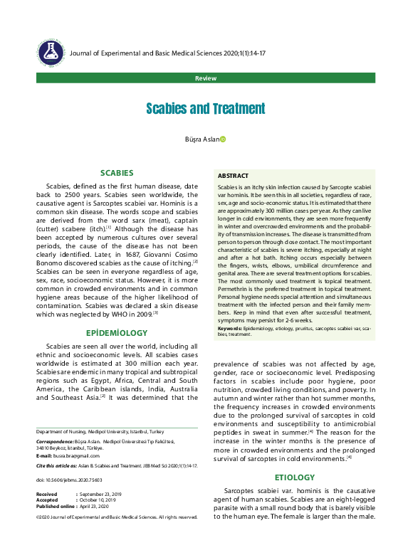 (PDF) Scabies and Treatment