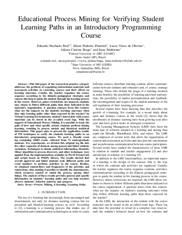(PDF) Educational Process Mining for Verifying Student Learning Paths in an Introductory ...