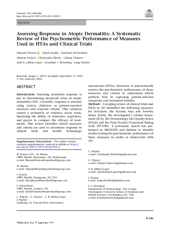 (PDF) Assessing Response in Atopic Dermatitis: A Systematic Review of the Psychometric ...