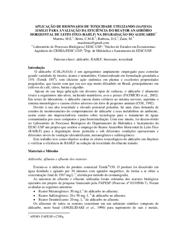 (PDF) Aplicação de bioensaios de toxicidade utilizando Daphnia similis ...