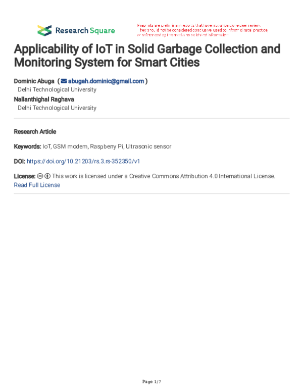 (PDF) Applicability of IoT in Solid Garbage Collection and Monitoring ...