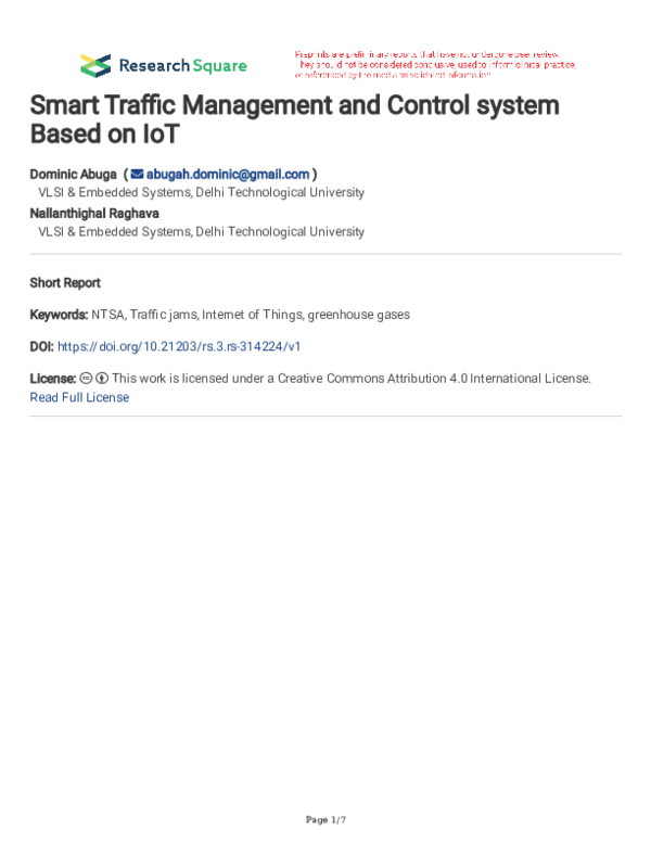 (PDF) Smart Traffic Management and Control system Based on IoT
