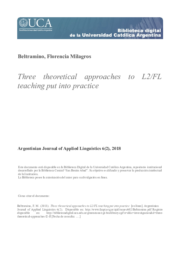 (PDF) Three theoretical approaches to L2/FL teaching put into practice