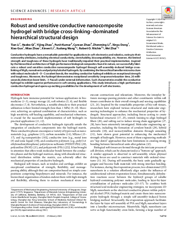 (PDF) Robust and sensitive conductive nanocomposite hydrogel with bridge cross-linking-dominated ...