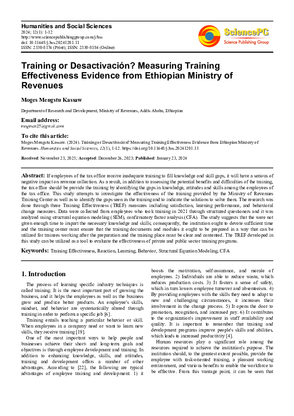 (PDF) Training or Desactivación? Measuring Training Effectiveness Evidence from Ethiopian ...