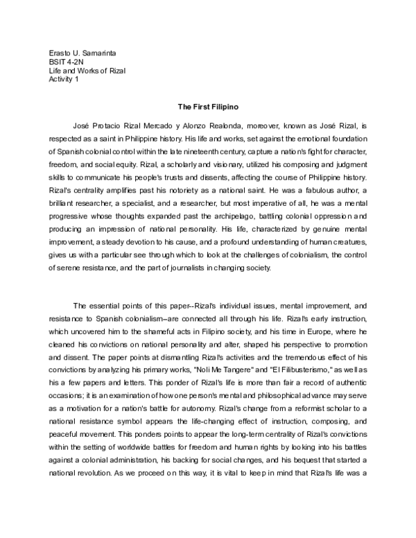 (PDF) Life and Works of Rizal Activity 1 The First Filipino