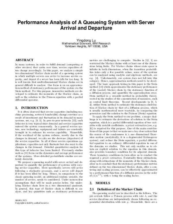 (PDF) Performance Analysis of A Queueing System with Server Arrival and Departure