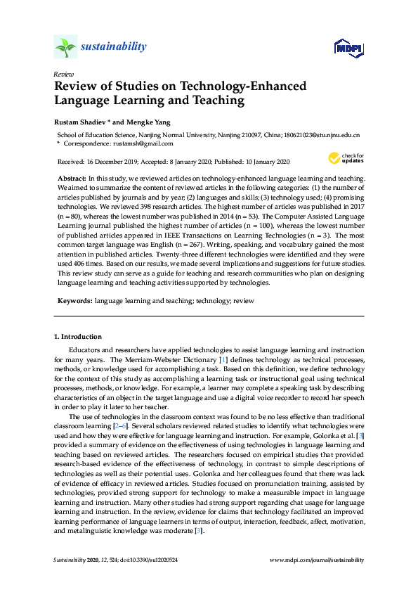 (PDF) Review of Studies on Technology-Enhanced Language Learning and ...