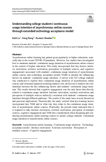(PDF) Understanding college students’ continuous usage intention of ...