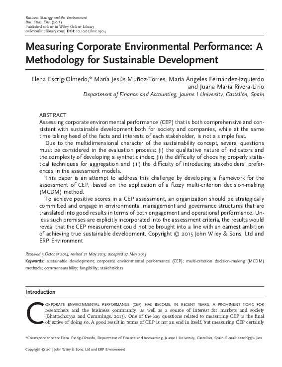 (PDF) Measuring Corporate Environmental Performance: A Methodology for ...