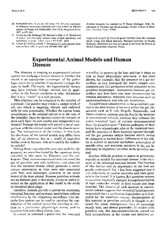 (PDF) Experimental Animal Models and Human Disease
