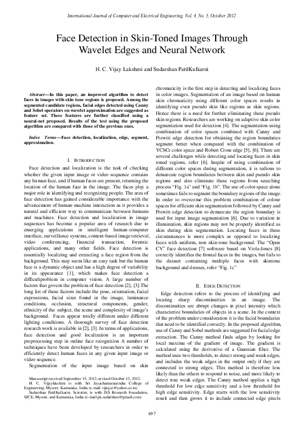 (PDF) Face Detection in Skin-Toned Images Through Wavelet Edges and Neural Network
