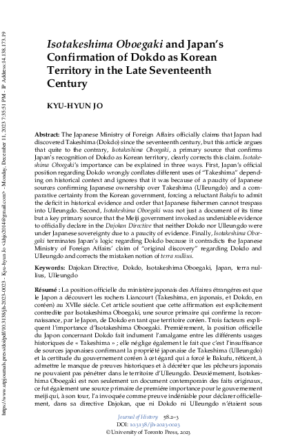(PDF) Japan's 17th Century Recognition of Dokdo