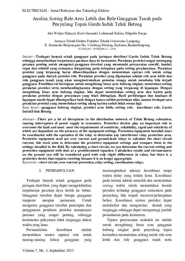 (PDF) Analisa Setting Rele Arus Lebih dan Rele Gangguan Tanah pada ...