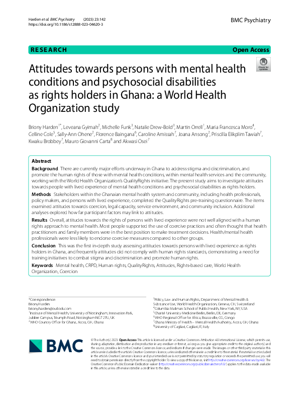 (PDF) Attitudes towards persons with mental health conditions and ...