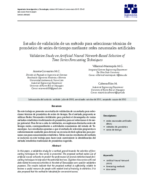 (PDF) Estudio de validación de un método para seleccionar técnicas de pronóstico de series de ...
