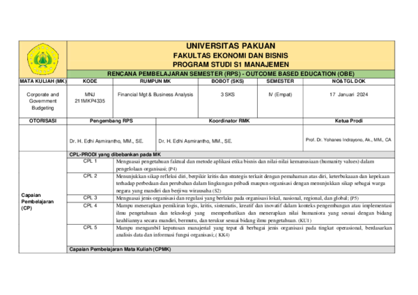 (PDF) UNIVERSITAS PAKUAN FAKULTAS EKONOMI DAN BISNIS PROGRAM STUDI S1 MANAJEMEN RENCANA ...